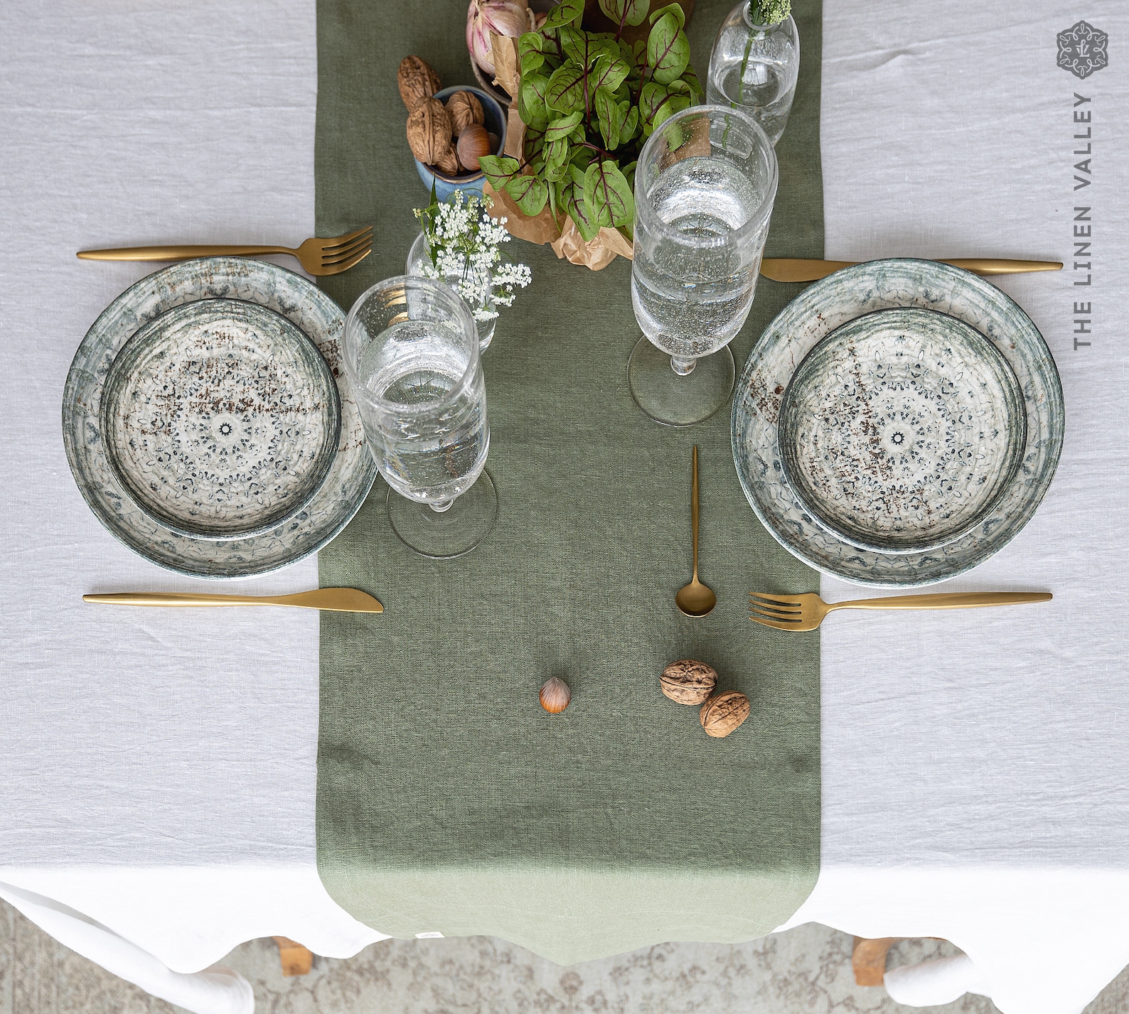 MOSS GREEN Linen Table Runner Heavier Linen Olive Green Linen Table ...