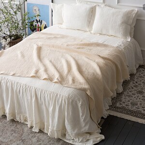 Off White Linen Bed Valance With Ruffles- Softened Linen Dust Ruffle ...