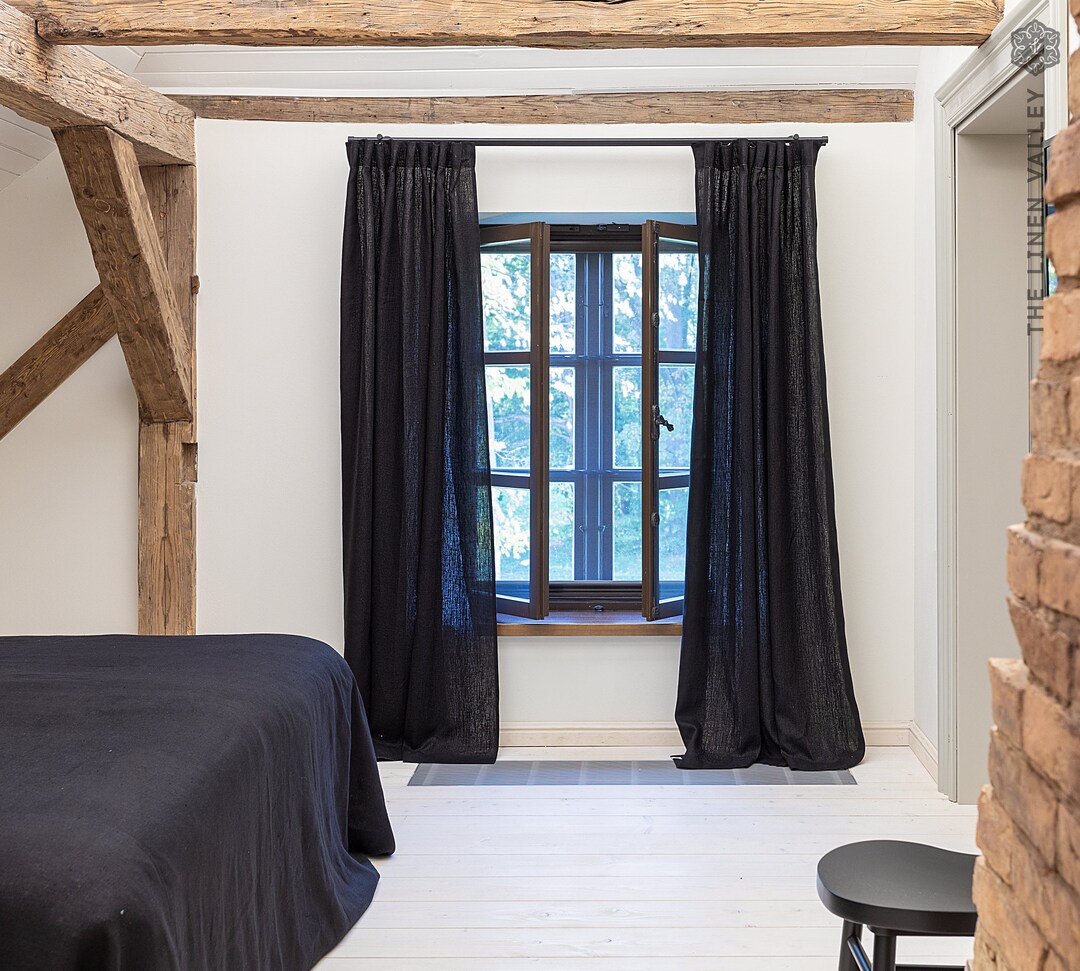 Black Linen Curtain (1 Pcs) -black Heavier Linen Drape With Lining ...
