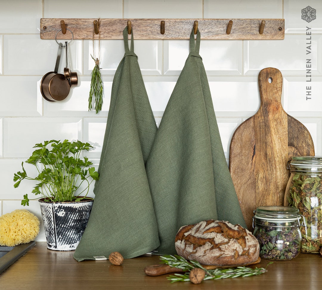 Linen Tea Towels ( 2 Pcs). Moss Green Linen Towels. Hand Towel. Heavier ...