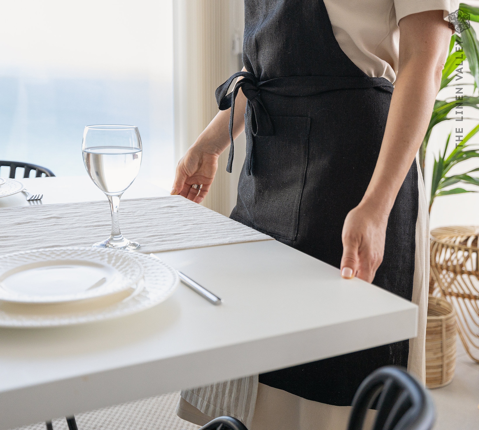 White Linen Apron - Washed Linen Apron for Cooking, Gardening - Full ...