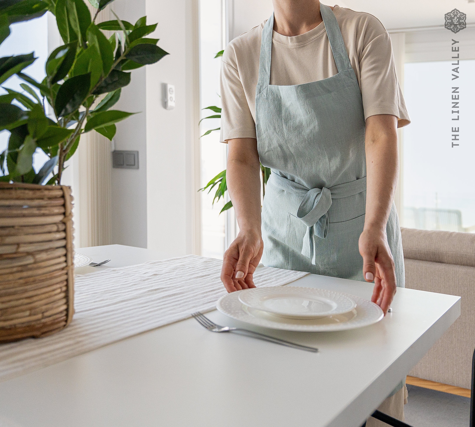 White Linen Apron - Washed Linen Apron for Cooking, Gardening - Full ...