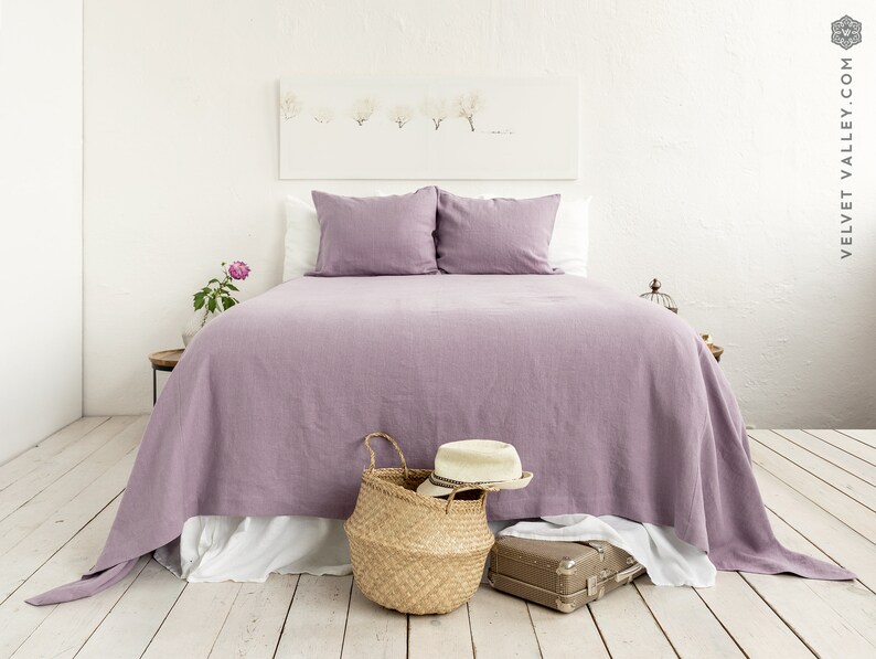 LIGHT LILAC linen bedspread lavender king/queen size bed | Etsy