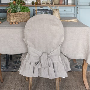 Linen Chair Slip Cover With Ruffle -french Brasserie Oval Chair Natural ...
