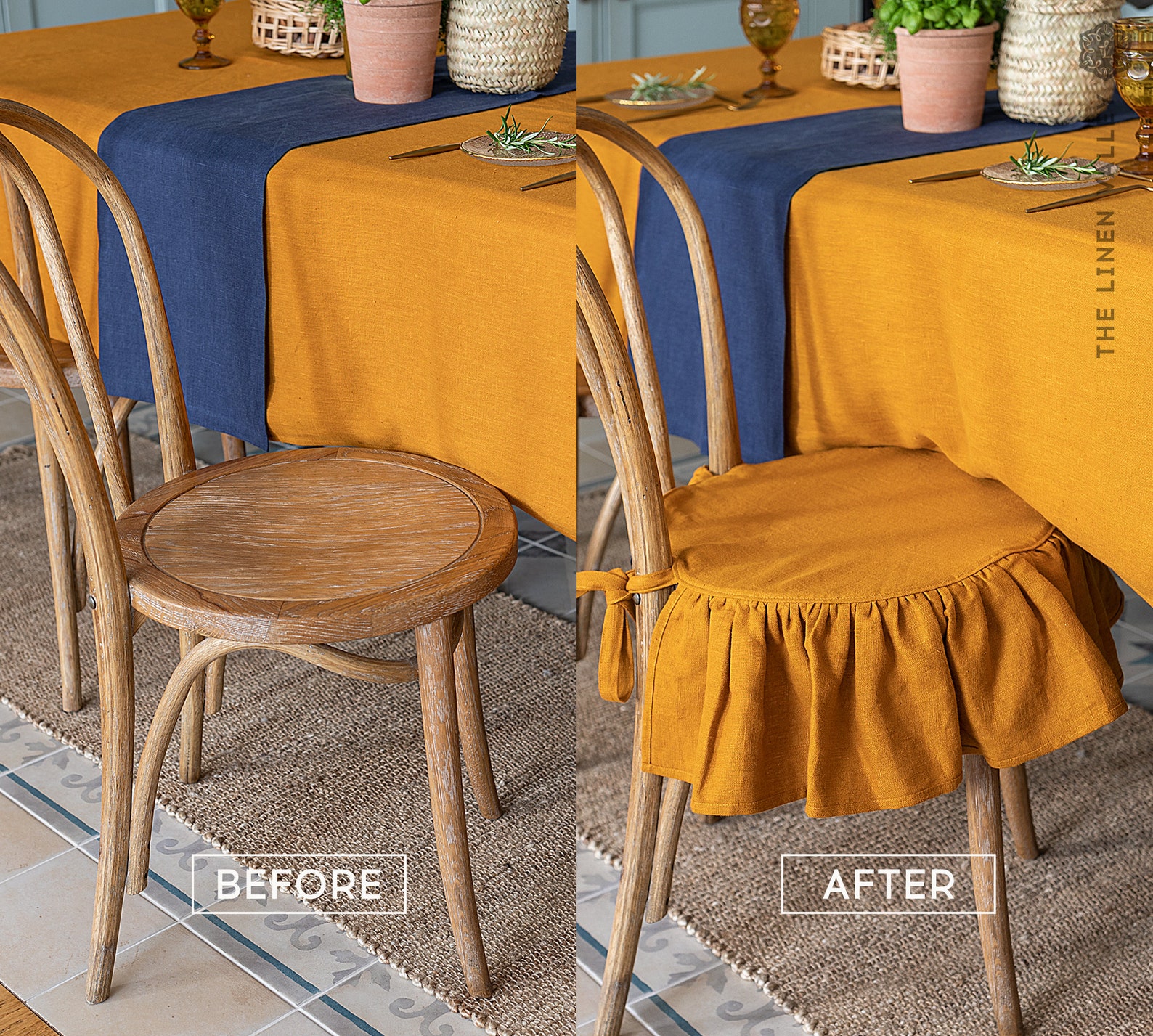 Linen Chair Slip Cover-natural Linen Seat Cushion - Chair Cover With ...