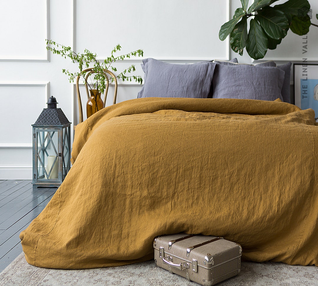 Cinnamon Linen Comforter Cover-softened Linen Mustard Brown Doona Cover ...