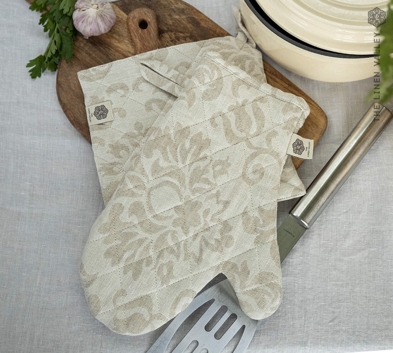 Linen Oven Mitt (2pcs). Linen Kitchen Glove Set. Linen Kitchen Mitten ...