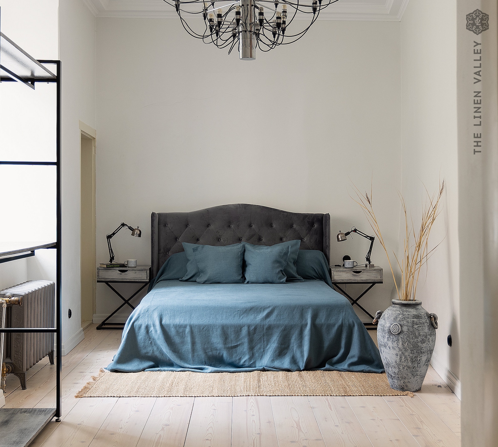 Ocean Blue Linen Bedspread - Sea Blue Bedspread - Softened Linen Bed ...