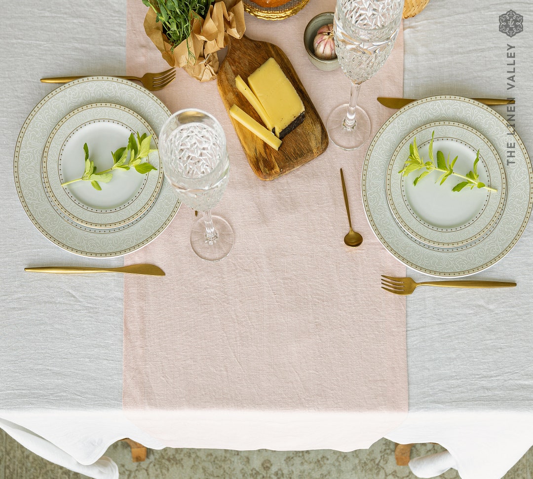 Quartz Rose Linen Table Runner - Linen Light Pink Heavier Weight Linen ...