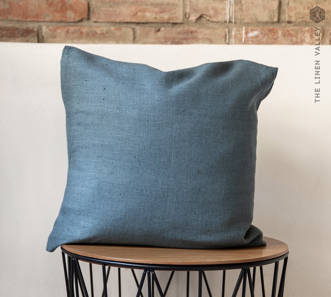 Ocean Blue Linen Pillow Sham - Linen Sea Blue Throw Pillow- Deep Blue ...