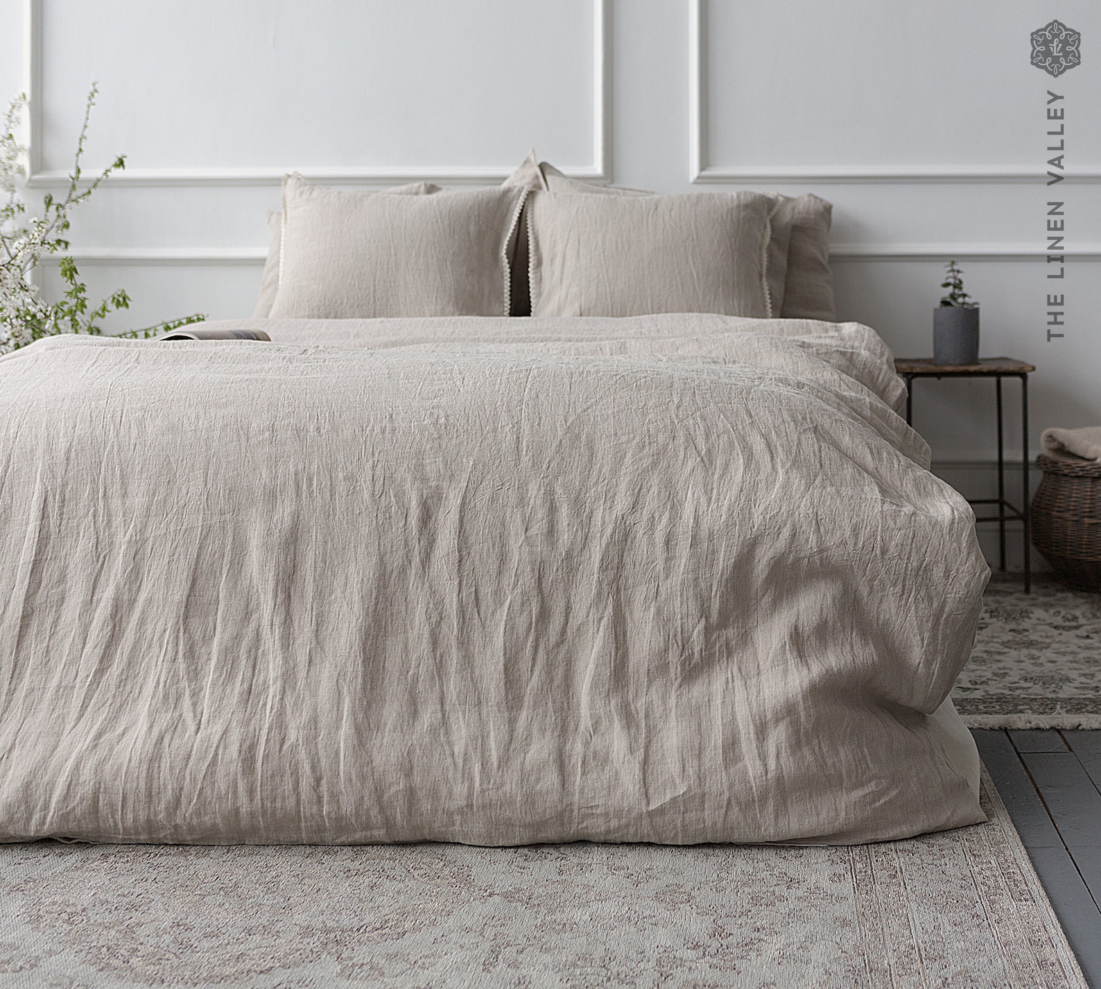 Natural Unbleached Linen Set of Comforter Cover and Pillows - Linen ...