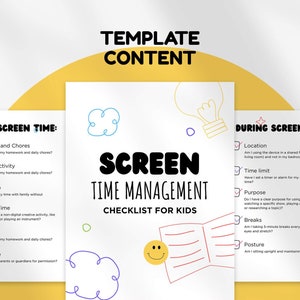 Screen Time Management Checklist Kids Canva Template - Etsy