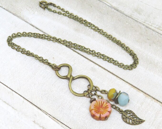Colorful Boho Chic Pendant Necklace, Whimsical Czech Glass Flower ...