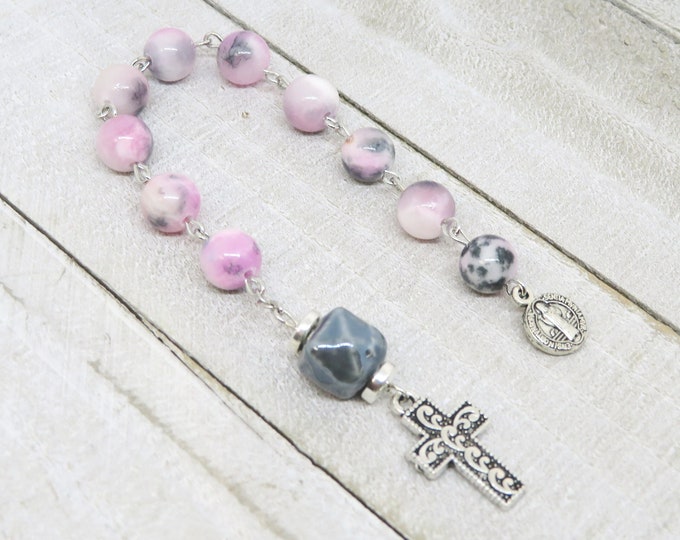 Small Pocket Rosary, Pink Mini Tenner Rosary, Open Style Rosary, One ...