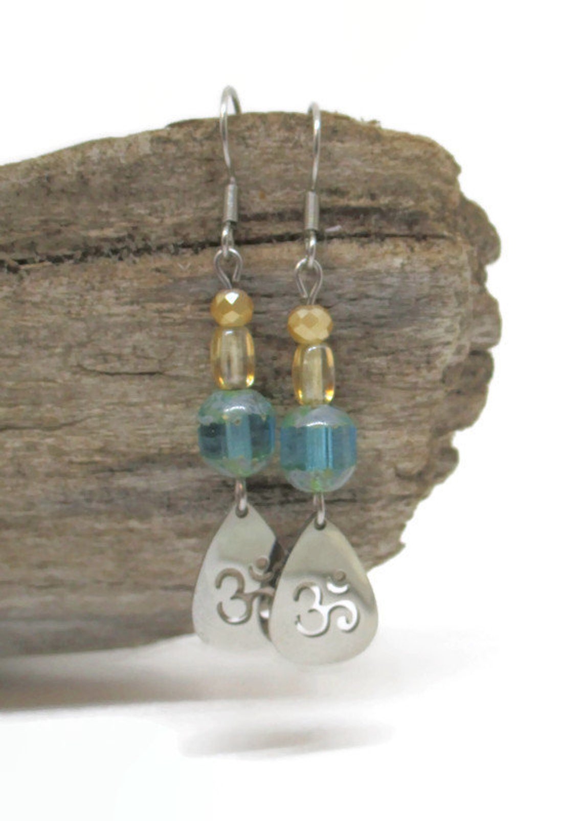 Om Charm Earrings Aquamarine Aum Earrings Symbolic Jewelry - Etsy