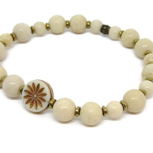 Riverstone Beaded Bracelet, Boho Chic Gemstone Bracelet, Winter White ...