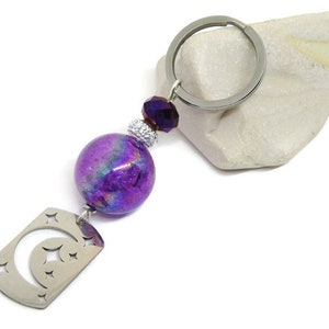 Purple Moon and Stars Key Chain, Celestial Key Ring, Crescent Moon ...