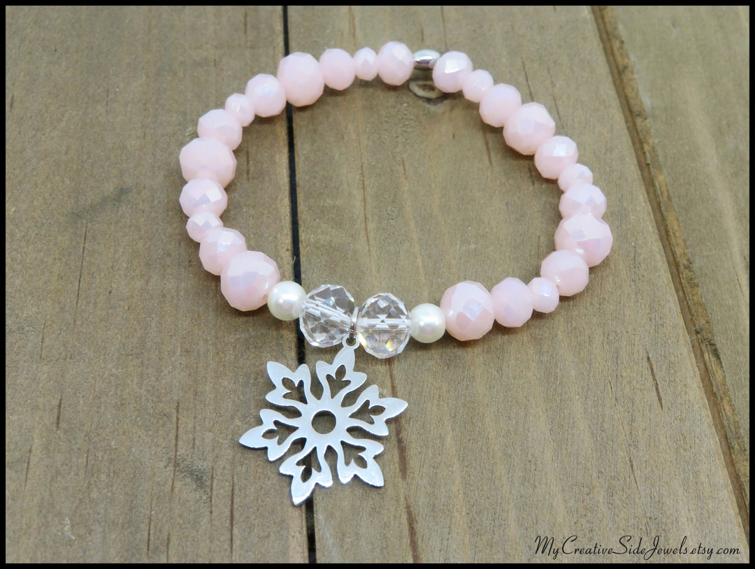 Pink Snowflake Bracelet, Holiday Jewelry, Elegant Winter Snow Bracelet ...