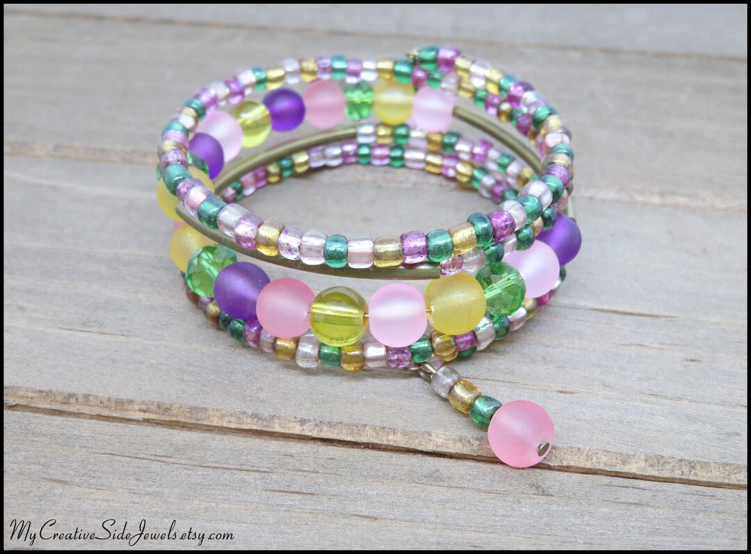 Colorful Memory Wire Bracelet Pastel Beaded Wrap Bracelet - Etsy