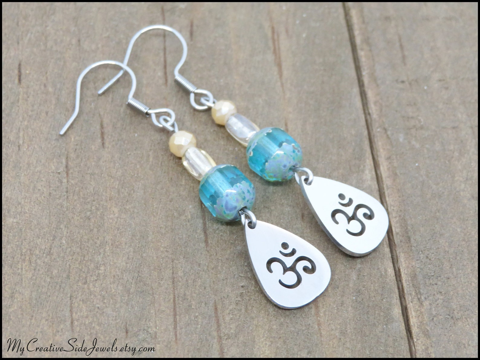 Om Charm Earrings Aquamarine Aum Earrings Symbolic Jewelry | Etsy