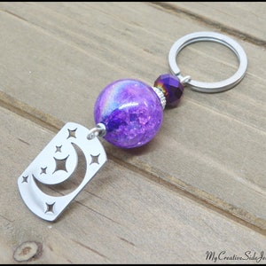 Purple Moon and Stars Key Chain, Celestial Key Ring, Crescent Moon ...