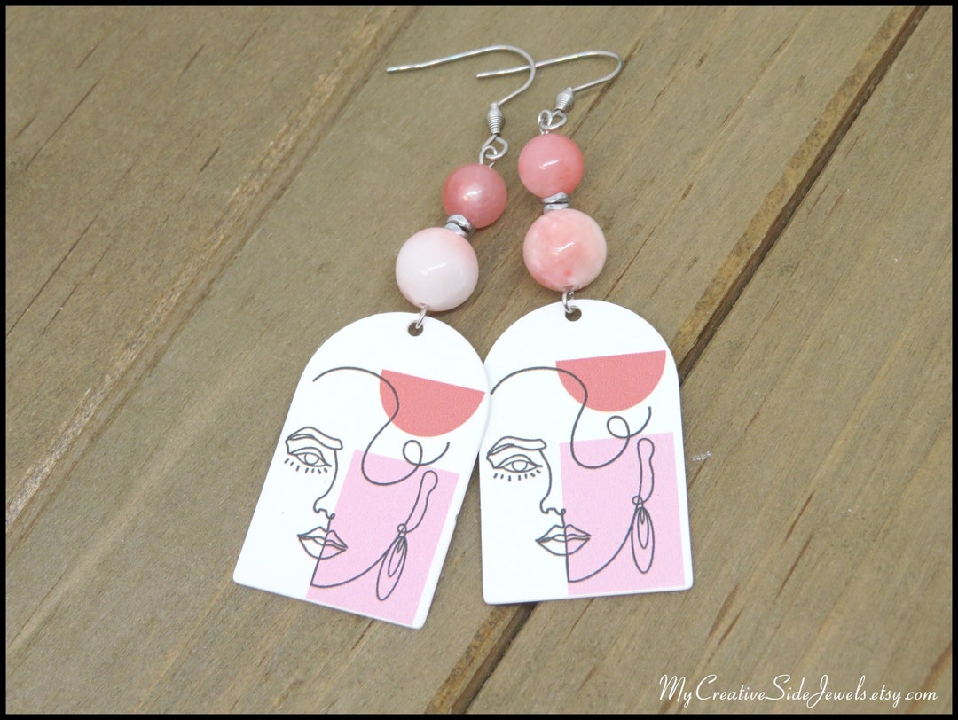 Abstract Picasso Face Earrings, Avant-garde Style Jewelry, Coral Jade ...