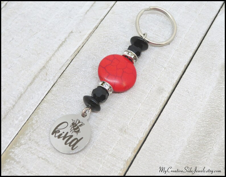 Bee Kind Key Chain Red and Black Be Kind Key Ring - Etsy