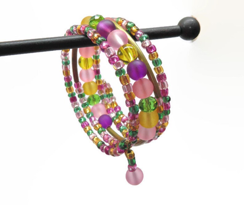Colorful Memory Wire Bracelet Pastel Beaded Wrap Bracelet | Etsy