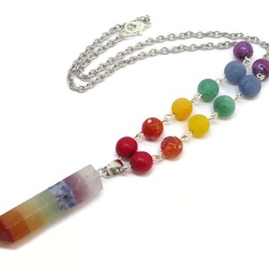 Chakra Crystal Pendant Necklace, Rainbow Pride Gemstone Necklace ...