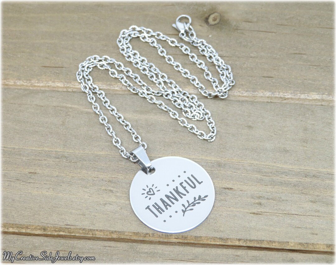 Thankful Pendant Necklace, Inspirational Word Charm Necklace, Stainless ...
