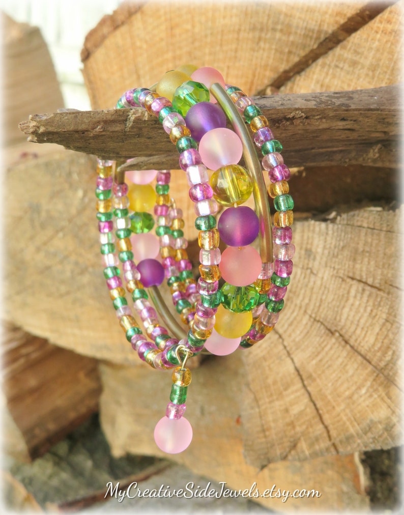 Colorful Memory Wire Bracelet Pastel Beaded Wrap Bracelet | Etsy