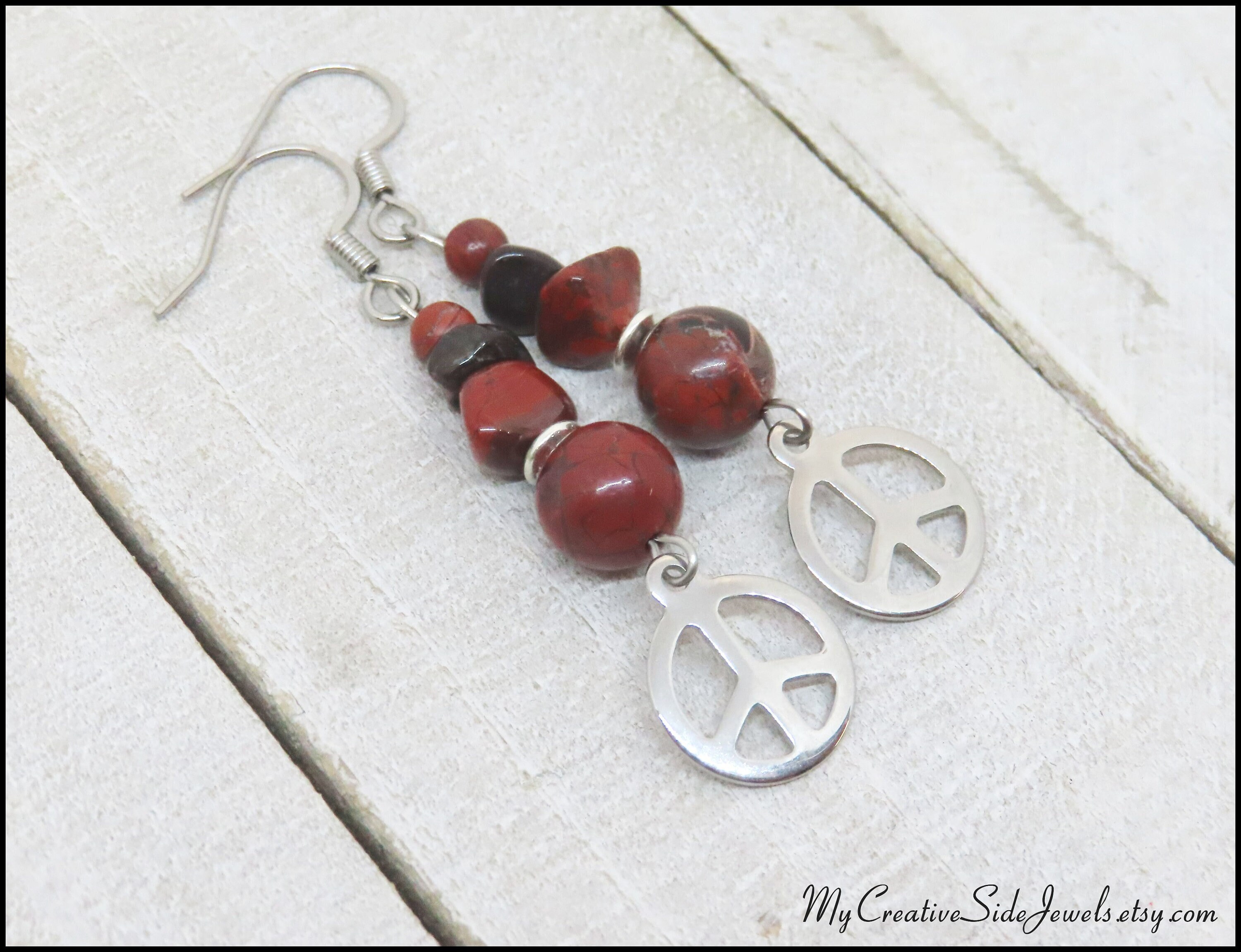 Peace Sign Dangle Earrings Rainbow Jasper Gemstone Earrings - Etsy