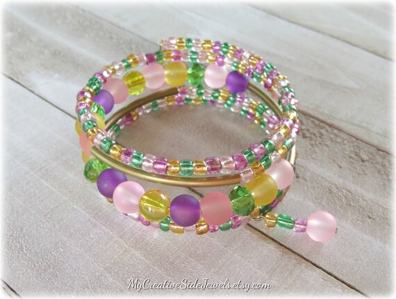 Colorful Memory Wire Bracelet Pastel Beaded Wrap Bracelet | Etsy