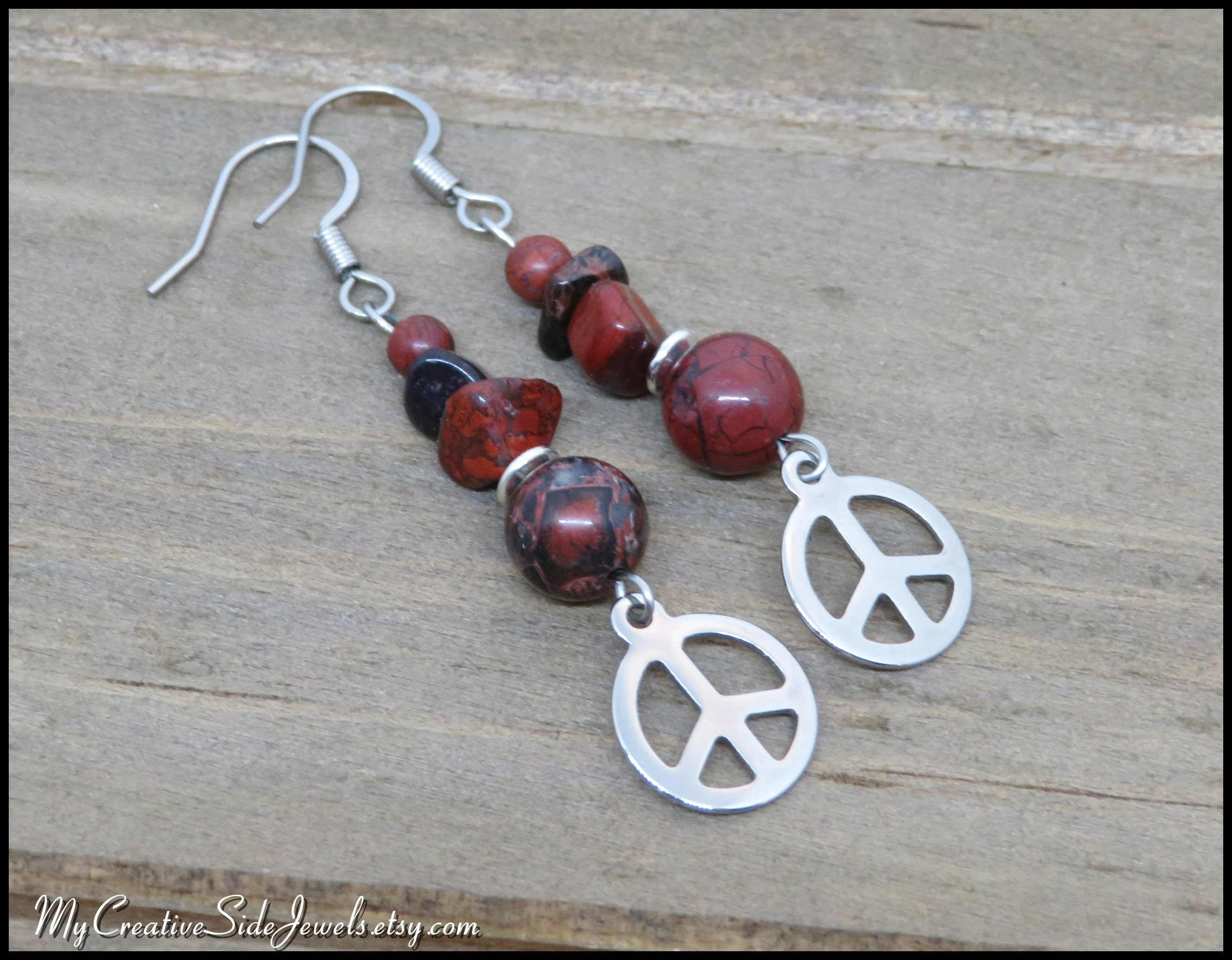 Peace Sign Dangle Earrings Rainbow Jasper Gemstone Earrings - Etsy