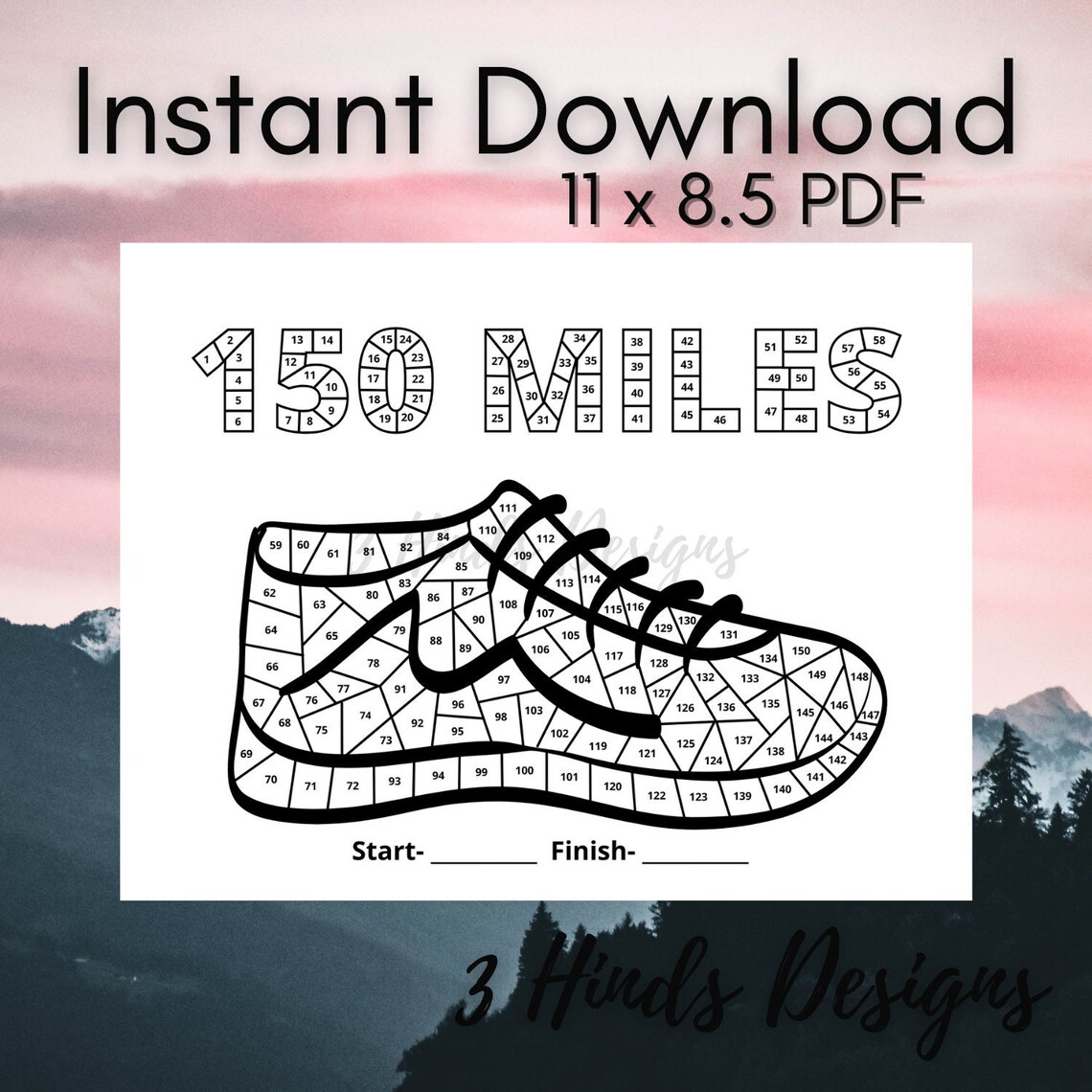 150 Mile Run Tracker, Running Challenge, Walking, Printable, Fitness ...