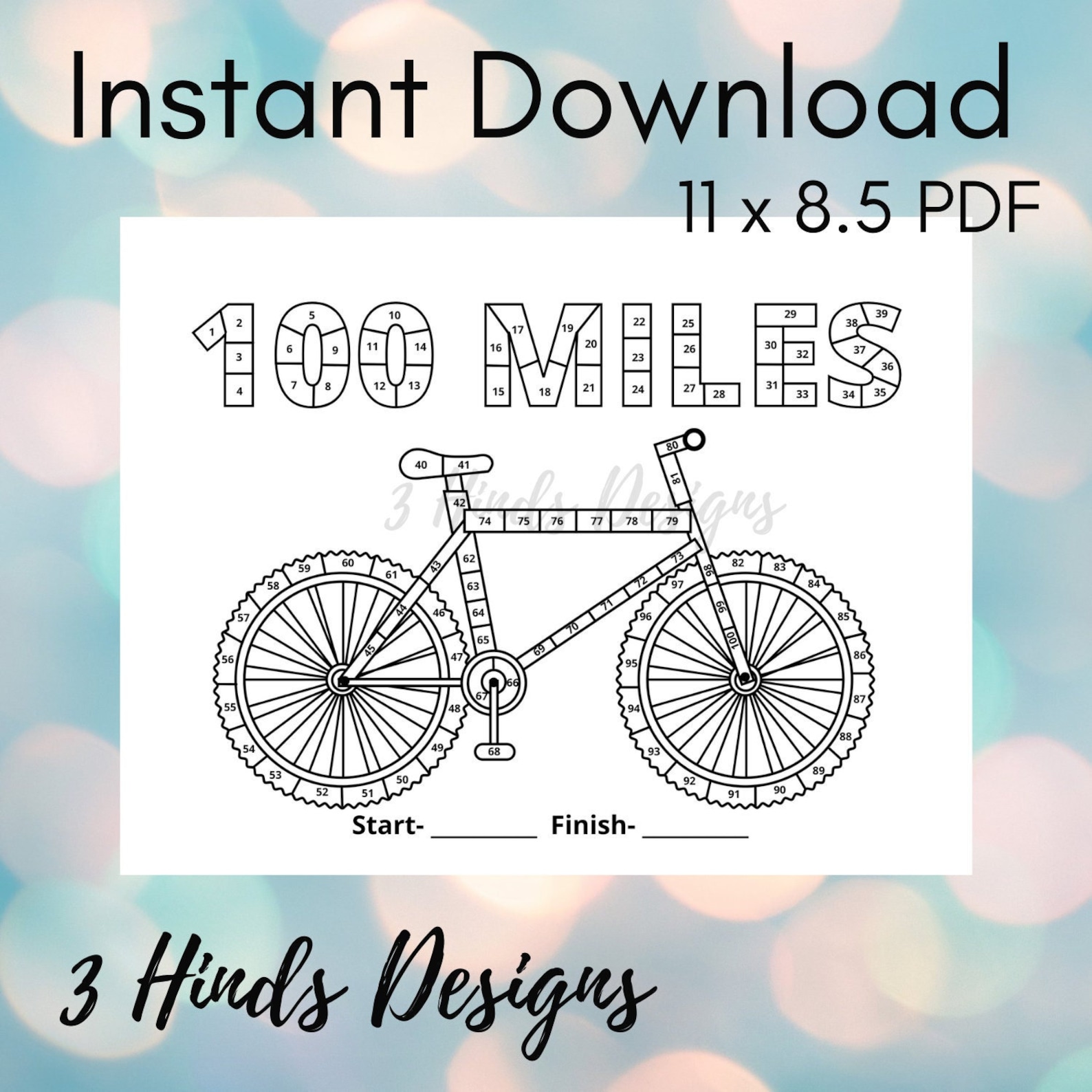 100 Mile Bike Tracker: Cycle Challenge Printable for Motivation ...