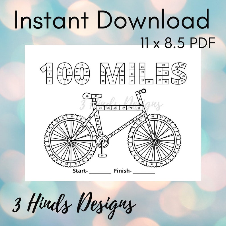 100 Mile Bike Tracker: Cycle Challenge Printable for Motivation ...