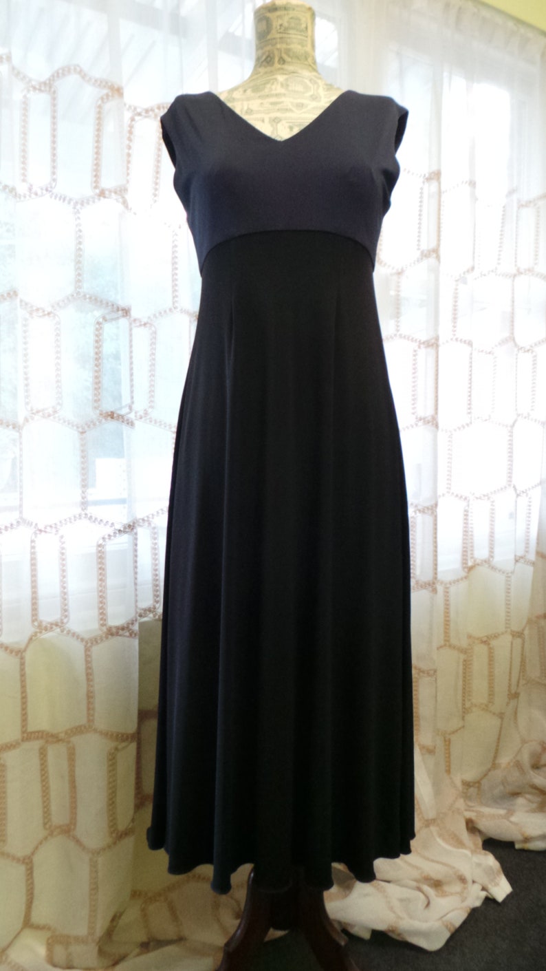 Black Jersey Sleeveless Dress, Drapey Mid Length Skirt, Princess Line ...