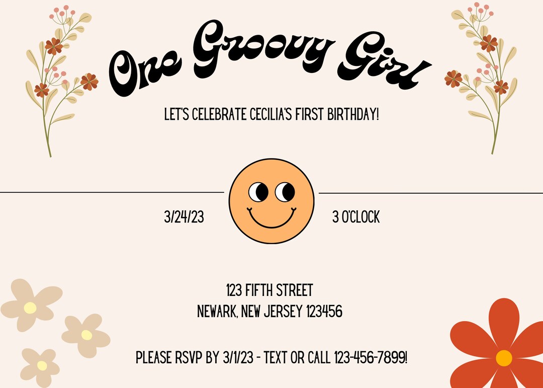 One Groovy Girl First Birthday Invitation Retro Seventies Invitation - Etsy