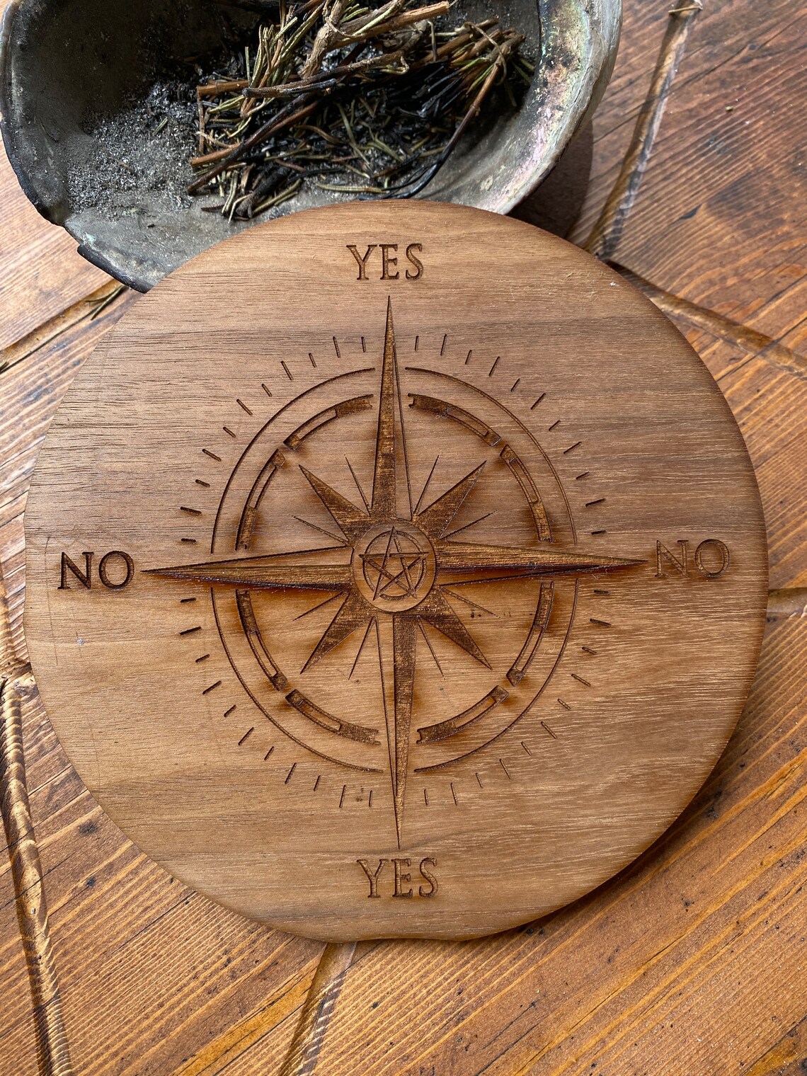 7 Wooden Pendulum Board Compass Design Yes / No Pentacle in - Etsy