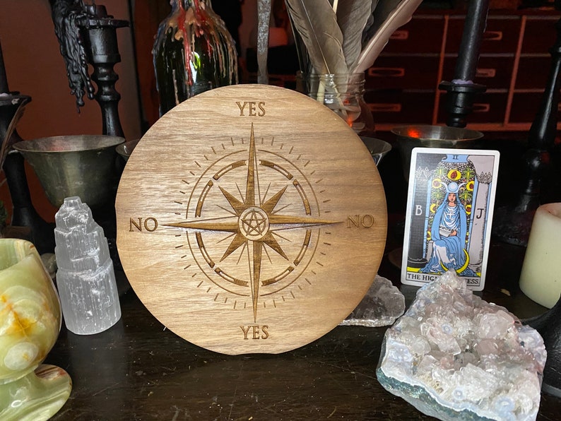 7 Wooden Pendulum Board Compass Design Yes / No Pentacle in Center Divination Tool - Etsy