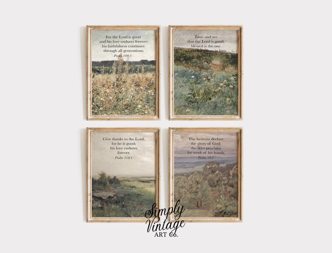 Christian Gallery Set of 4 Bible Verse Wall Art. Wildflower Art Vintage ...