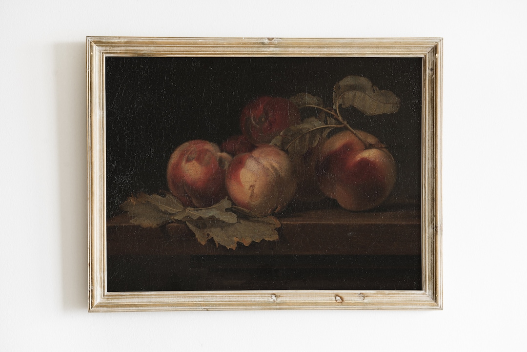 Peach Still Life Print Vintage Kitchen Decor. Country Fruit Painting ...