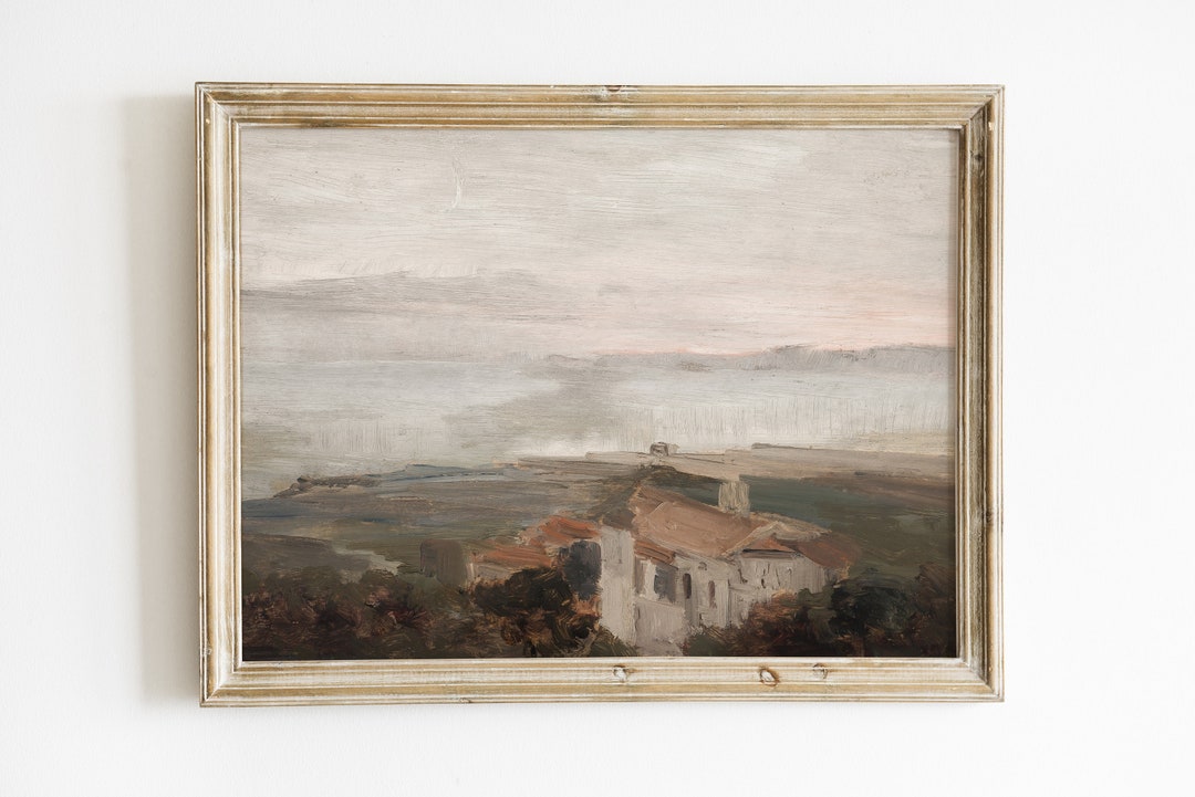 European Coastal Painting. Warm Tone Vintage Wall Art. Vintage ...