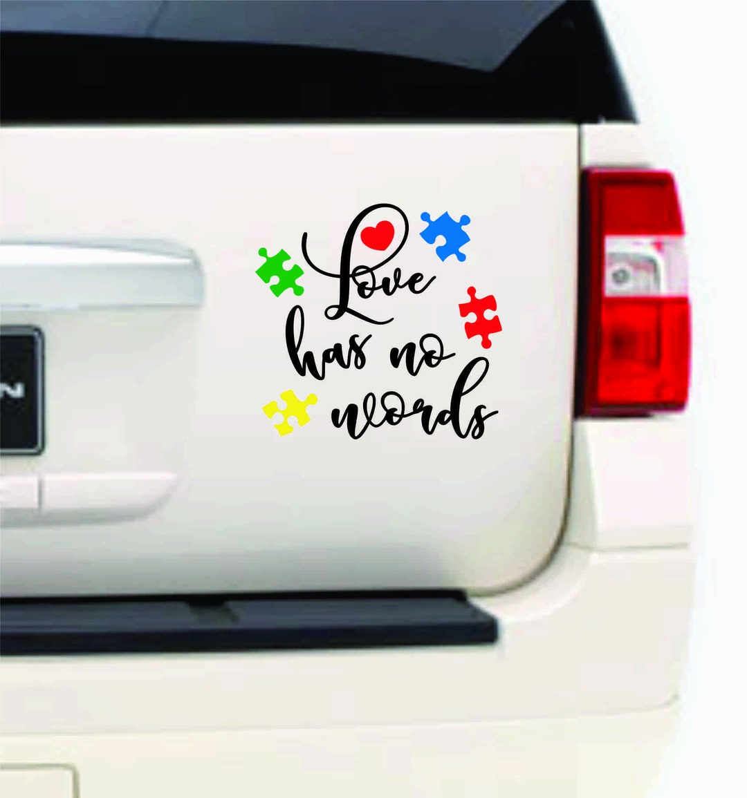 Autism Awareness - Love Has No Words - Heart Puzzle Piece Car Decal ...