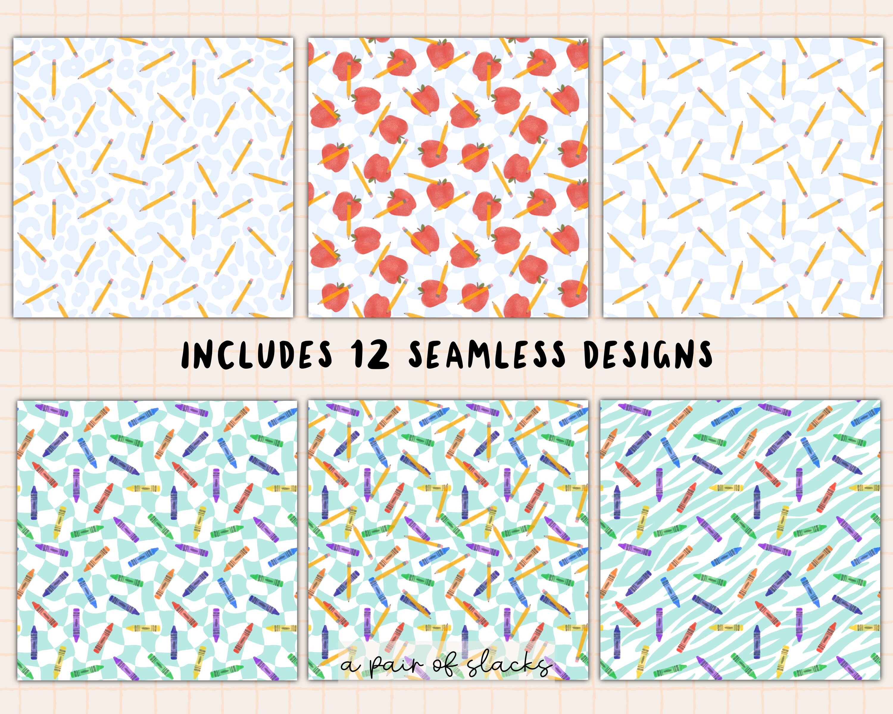 Back to School Pastel Teacher Digital Paper Pack - Pencil, Crayon ...