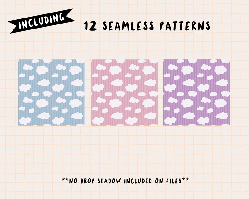 Pastel Clouds Digital Paper Pack Cloud Doodle Background, Scrapbook ...