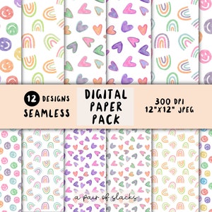 Watercolor Rainbow, Smiley Face, Heart Mix Digital Paper Pack ...