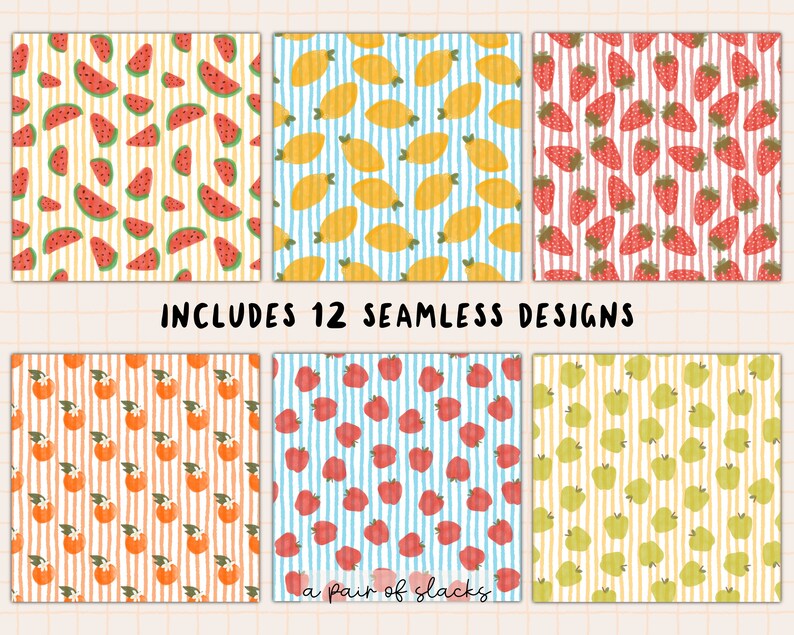 Watercolor Fruit Digital Paper Pack - Watermelon, Strawberry, Orange ...