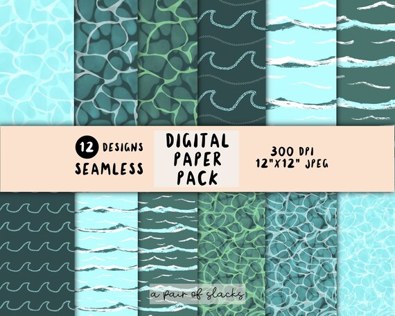 Water Pattern Mix Digital Paper Pack Pool Waves Ocean - Etsy